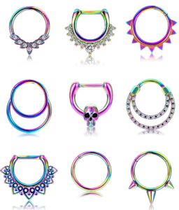 revolia 9pcs 16g stainless steel septum rings clicker ring hoop nose ring cartilage helix daith tragus earring hinged piercing c