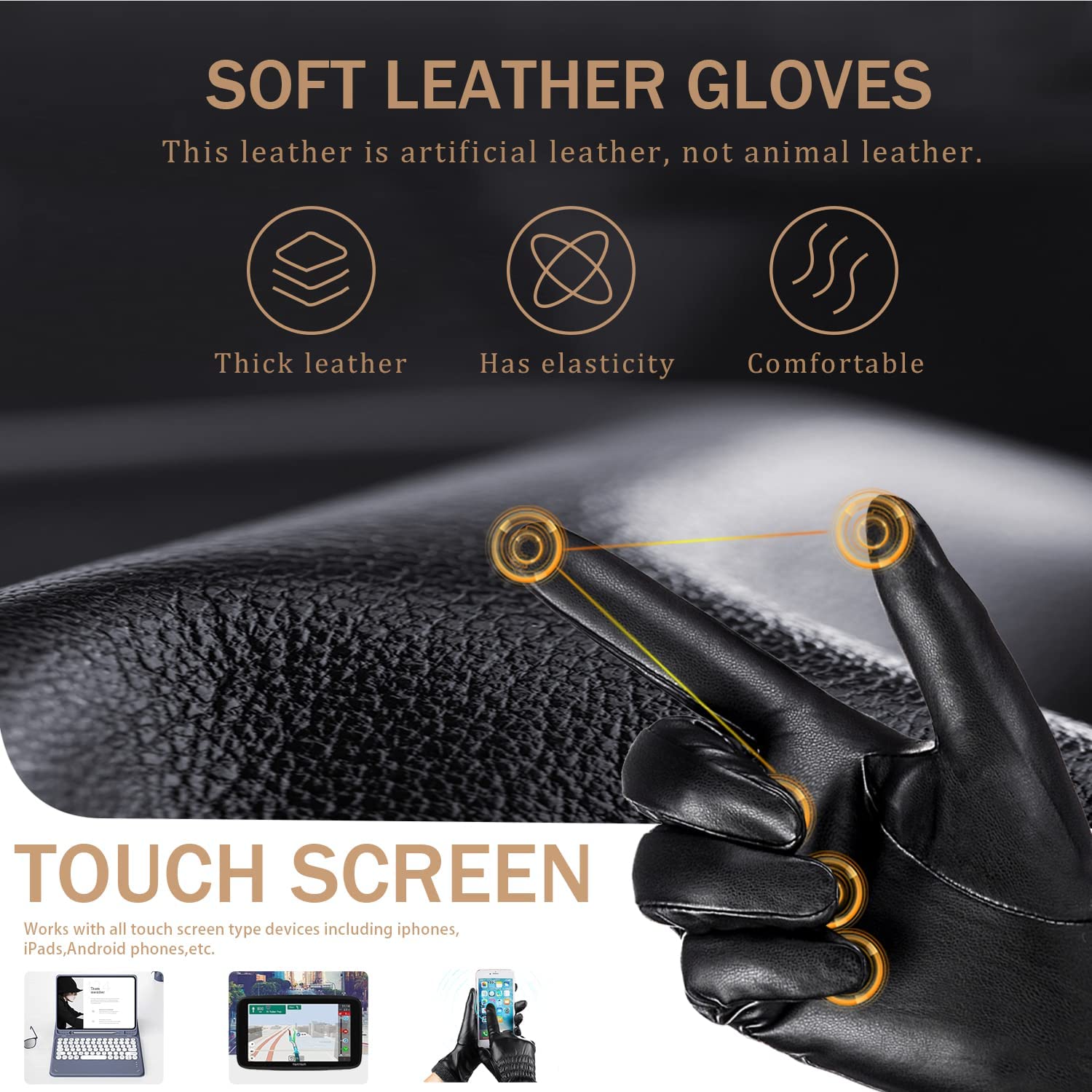 ISHISBEB Winter Leather Gloves for Women, Warm Touchscreen Driving Texting Cashmere Lined Gloves