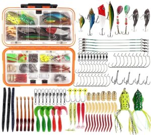 fishinghappy 117pcs fishing lures baits tackle including topwater frog lures crankbaits spinnerbaits plastic worms jigs tackle box and more fishing gear lures