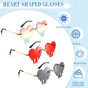 TOODOO 3 Pairs Dripping Heart Sunglasses for Women Melting Heart Shaped Party Sunglasses Valentines Day Rimless Colorful Irregular Eye Glasses for Valentines Day Party