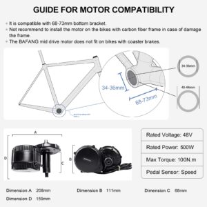 BAFANG 48V 500W Mid Drive Kit : BBS02 Motor with 500C Display & 44T Chainring, 8Fun Electric Bike Mid Mount DIY eBike Conversion Kit for BB68mm, Fit Mountain Road Commuter Bicycle (NO Battery)