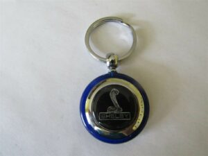 shelby cobra snake logo with emblem round plastic keychain - blue