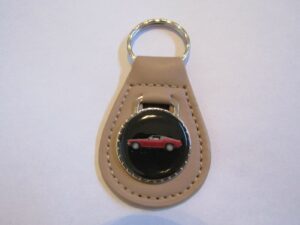 1969 mach 1 red car logo leather keychain - beige