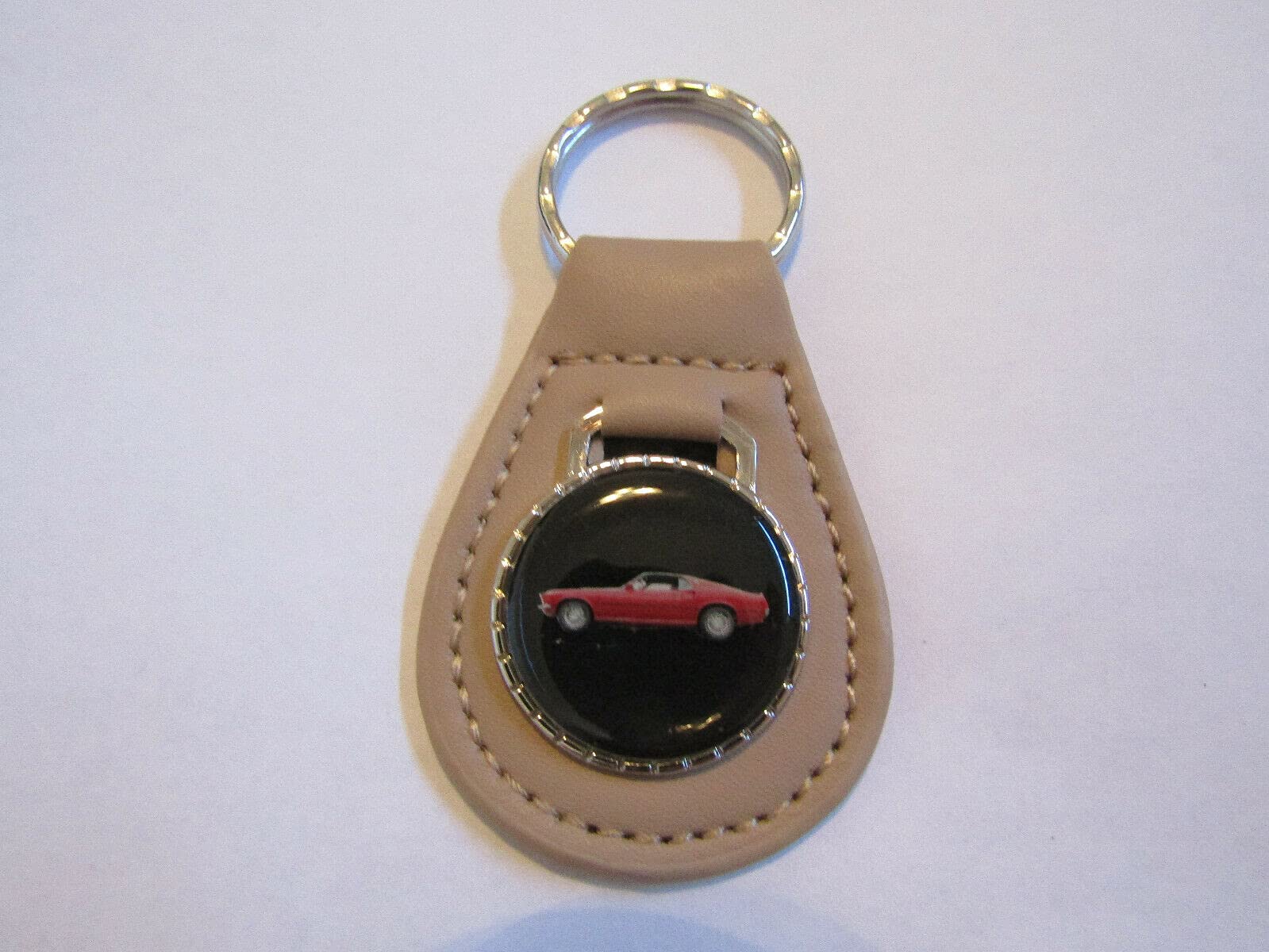 1969 MACH 1 RED CAR LOGO LEATHER KEYCHAIN - BEIGE