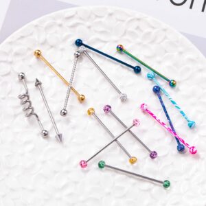 YOVORO 24Pcs 14G Stainless Steel Industrial Barbell Earrings for Women Men Cartilage Helix Piercing Jewelry Industrial Piercing Bar 38MM S