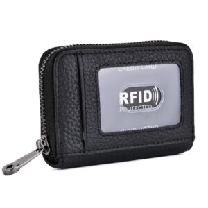 eastnights genuine leather credit card wallet accordion zipper rfid credit card holder small coin purse with id window (black)