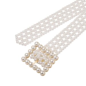 CHIC DIARY Women Bridal Pearl Belt White Beaded Elastic Crystal Rhinestone Waist Belt for Wedding Dress Belt (style 3)