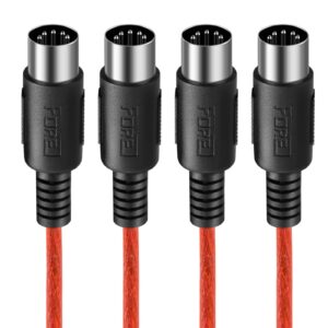 fore 3.3 feet 2-pack male to male 5-pin din midi cable compatible with midi keyboard/synthesizer/guitar multi effects/audio interface/audio mixer/auido amplifier/external sound card/red