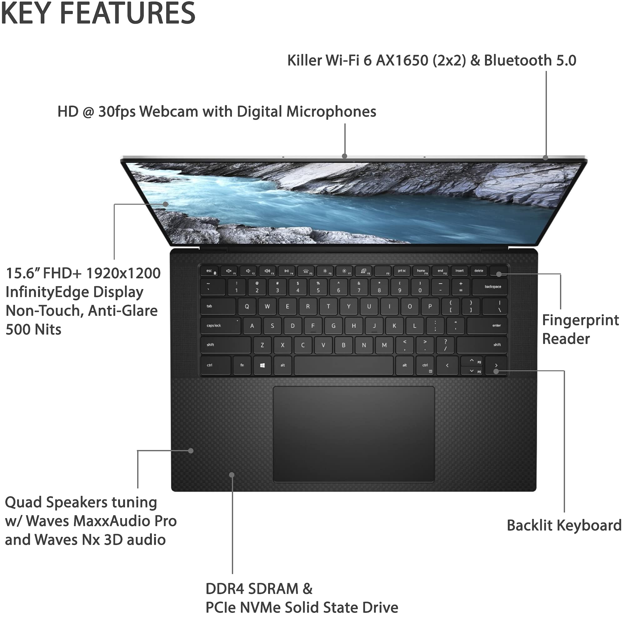 Newest Dell XPS 15 9500 Elite Laptop, 15.6" FHD+ 500 Nits Display, Intel Core i7-10750H, GTX 1650Ti, 32GB RAM, 1TB SSD, Webcam, Backlit Keyboard, Fingerprint Reader, WiFi 6, Thunderbolt, Win 10 Home