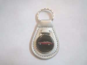 1969 mach 1 red car logo leather keychain - silver