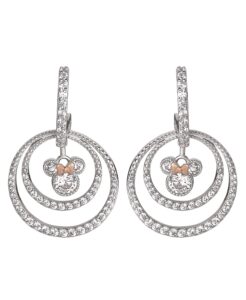 disney minnie mouse jewelry, double hoop cubic zirconia dangle earrings, two tone, sterling silver