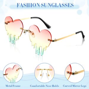 TOODOO 3 Pairs Dripping Heart Sunglasses for Women Melting Heart Shaped Party Sunglasses Valentines Day Rimless Colorful Irregular Eye Glasses for Valentines Day Party