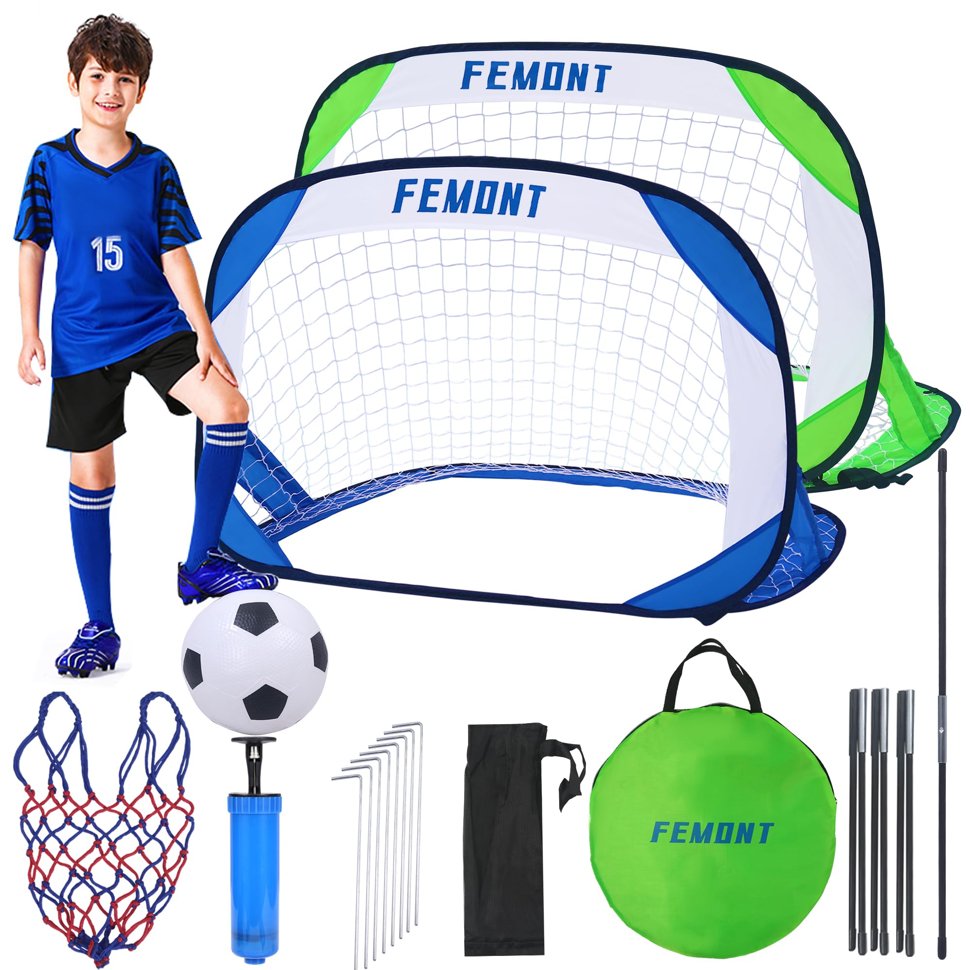 Femont Soccer Goals Set for Backyard, 4x2.5FT Portable Pop Up Soccer Nets with Carrying Bag for Indoor Outdoor Games Practice Training Great for Kids and Adults