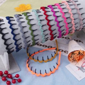 Duufin 12 Pieces Zigzag Headbands with Teeth Headbands Plastic Sharks Tooth Headband Wave Teeth Comb Headbands Non-slip Colorful Zig Zag Headbands for Girls and Women