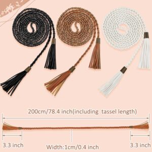 SATINIOR 5 Pieces Women's Tassel Braided Waist Belt Skinny Chain Belts PU Leather Braided Dress Belts Woven Rope Belts Skirt Dress, Christmas Party, Black, White, Beige, Camel and Brown, Different