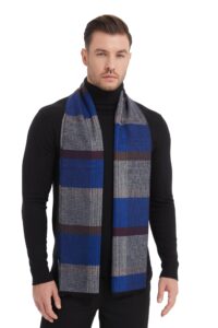 ep mode men's winter scarf, cashmere feel, super soft & warm (plaid blue grey)