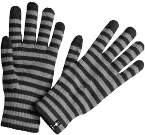 smartwool striped liner glove | merino wool touchscreen winter gloves for men and women, black, medium