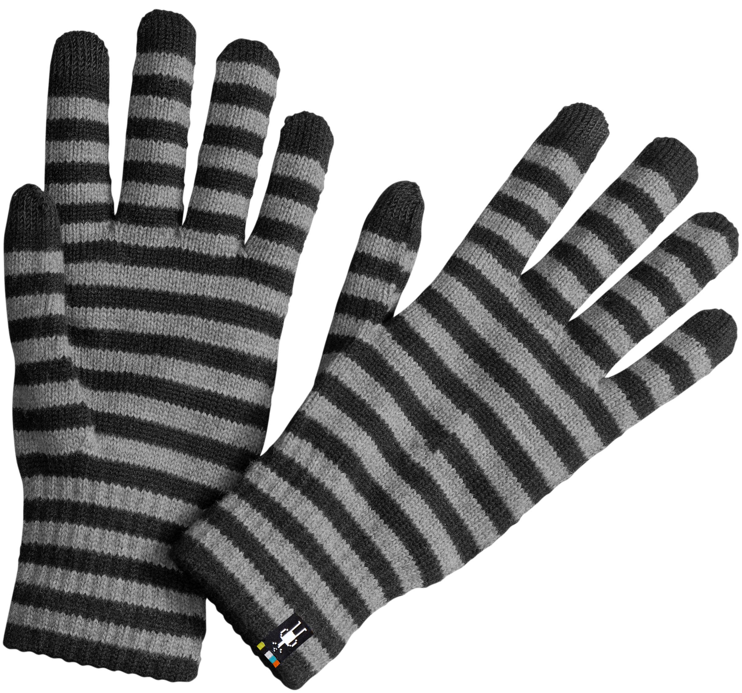 Smartwool Striped Liner Glove | Merino Wool Touchscreen Winter Gloves For Men and Women, Black, Medium