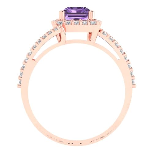 Clara Pucci 2.10ct Emerald Cut Solitaire Halo Criss Cross Created Alexandrite Anniversary Bridal Engagement Ring 14k Rose Gold 10.25