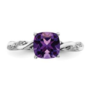 IceCarats 925 Sterling Silver Purple Amethyst Diamond Ring Gemstone Band February Birthstone Jewelry Size 6