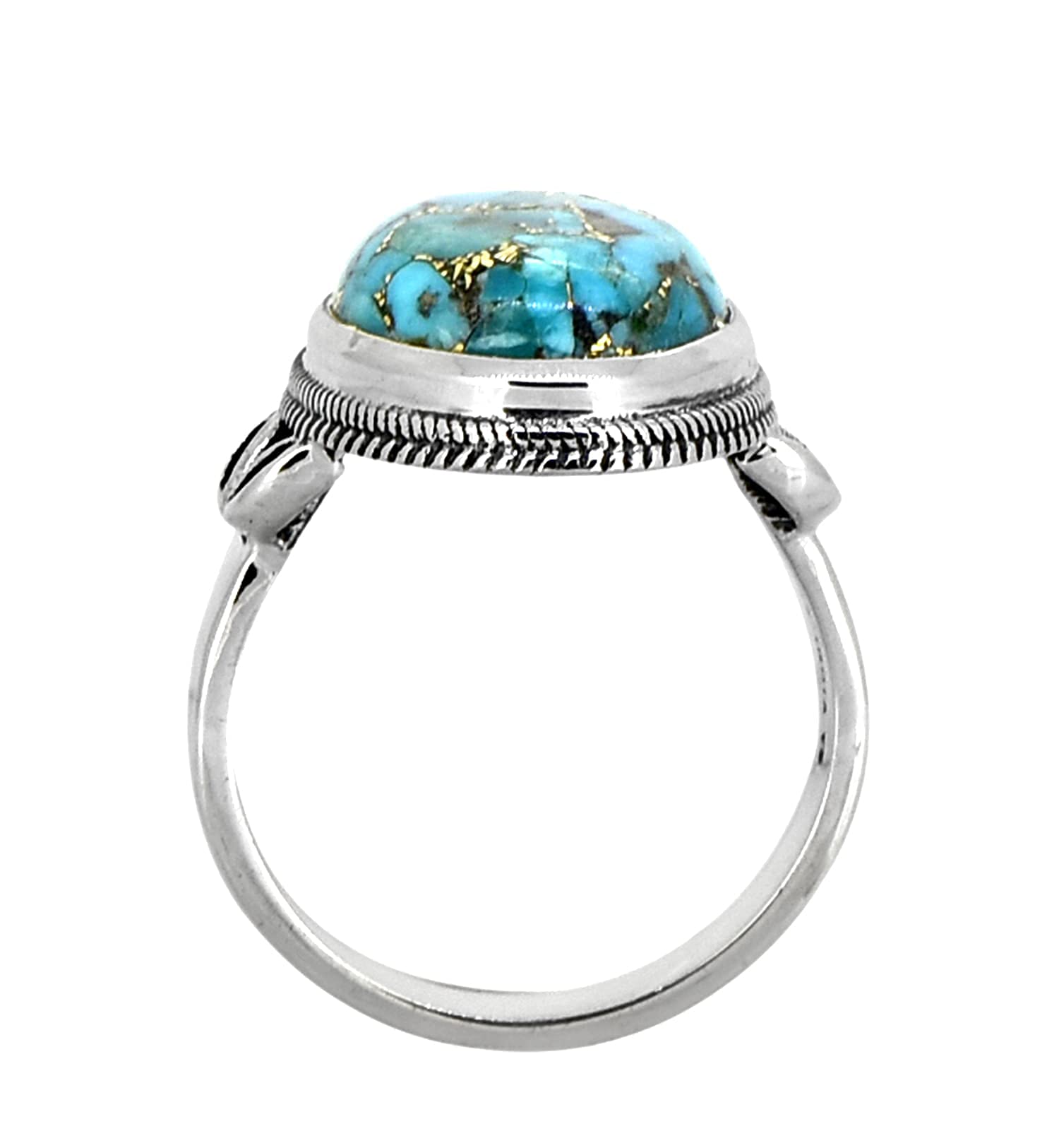 YoTreasure Blue Copper Turquoise Chunky Ring 925 Sterling Silver