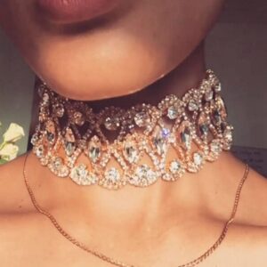 CanB Rhinestone Necklace Choker Adjustable Crystal Collar Wedding Bridal Choker Sparkly Neck Jewerly Accessories for Women and Girls (Silver)