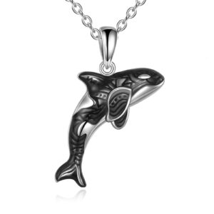 poplyke sterling silver ocean animal killer whale necklace for women men birthday jewelry gifts