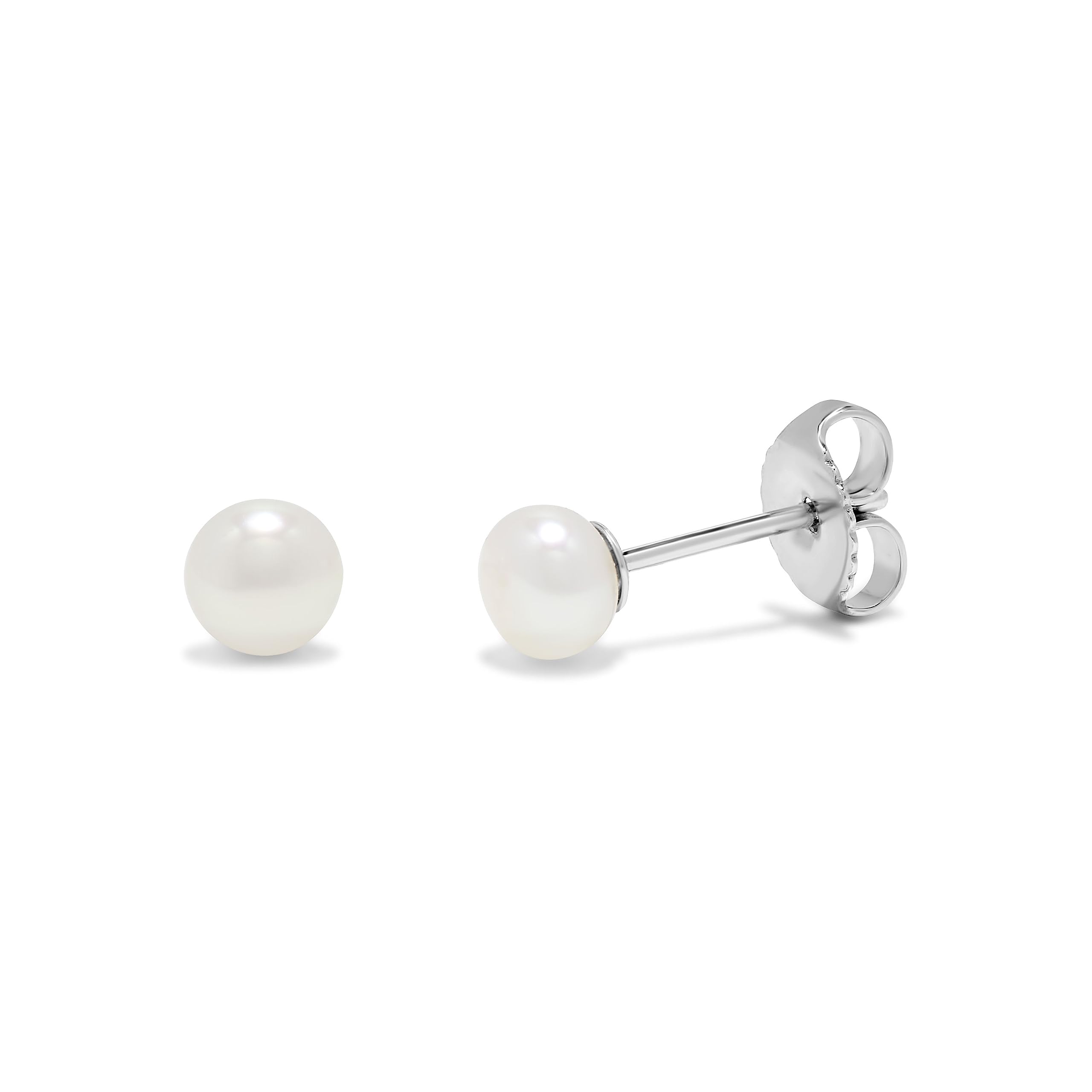 BLUE OCEAN PEARLS Freshwater Cultured 4.5-5mm White Button Shape Pearl Stud Earrings with Sterling Silver Butterfly Backs (Set of 3)