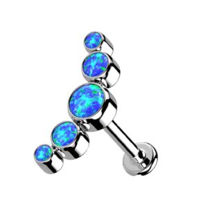 pierced owl 16ga g23 implant grade titanium 5 synthetic opal curved top internally threaded lip cartilage ear stud (blue)