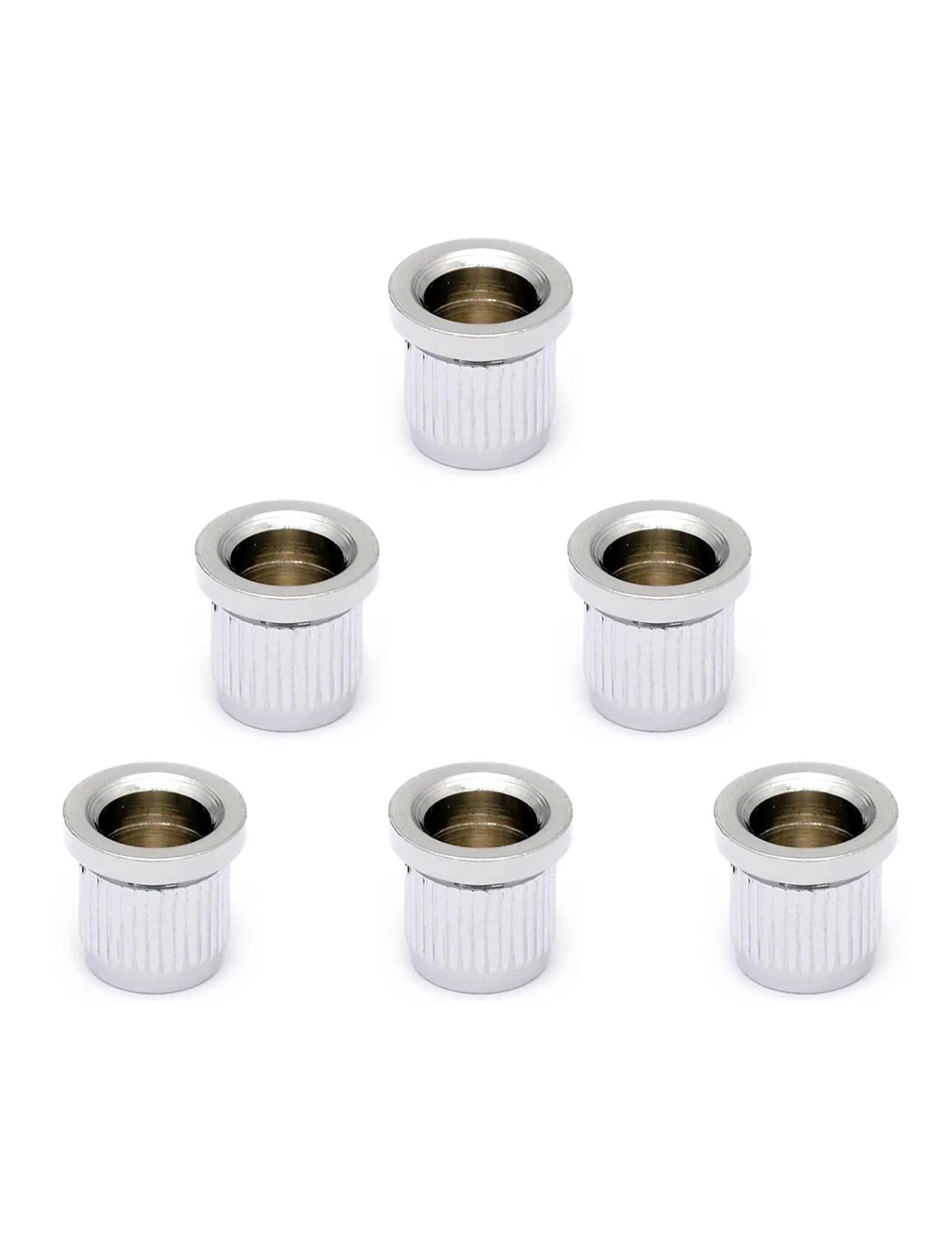 Bogart Guitar String Ferrules String Through Body Rear Mount Bushings String Caps for Fender Strat Tele Style Electric Guitar Chrome Set of 6Pcs.