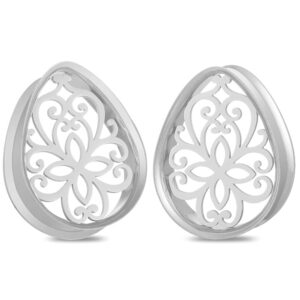 lademayh 2 pcs teardrop double flared ear plugs tunnels gauges for women stretched silver stainless steel ear hangers lightweight body piercing jewelry gauge: 00g(10mm)