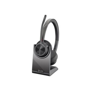 poly - voyager 4320 uc wireless headset + charge stand (plantronics) - headphones w/mic - connect to pc/mac via usb-c bluetooth adapter, cell phone via bluetooth-works w/teams (certified), zoom&more