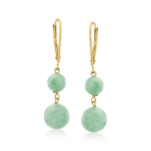 ross-simons jade double-bead drop earrings in 14kt yellow gold