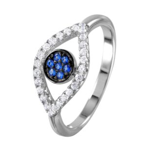 Sterling Silver 925 Evil Eye Ring, Blue & Clear CZ Stone Eye Ring (6)