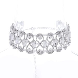 CanB Rhinestone Necklace Choker Adjustable Crystal Collar Wedding Bridal Choker Sparkly Neck Jewerly Accessories for Women and Girls (Silver)