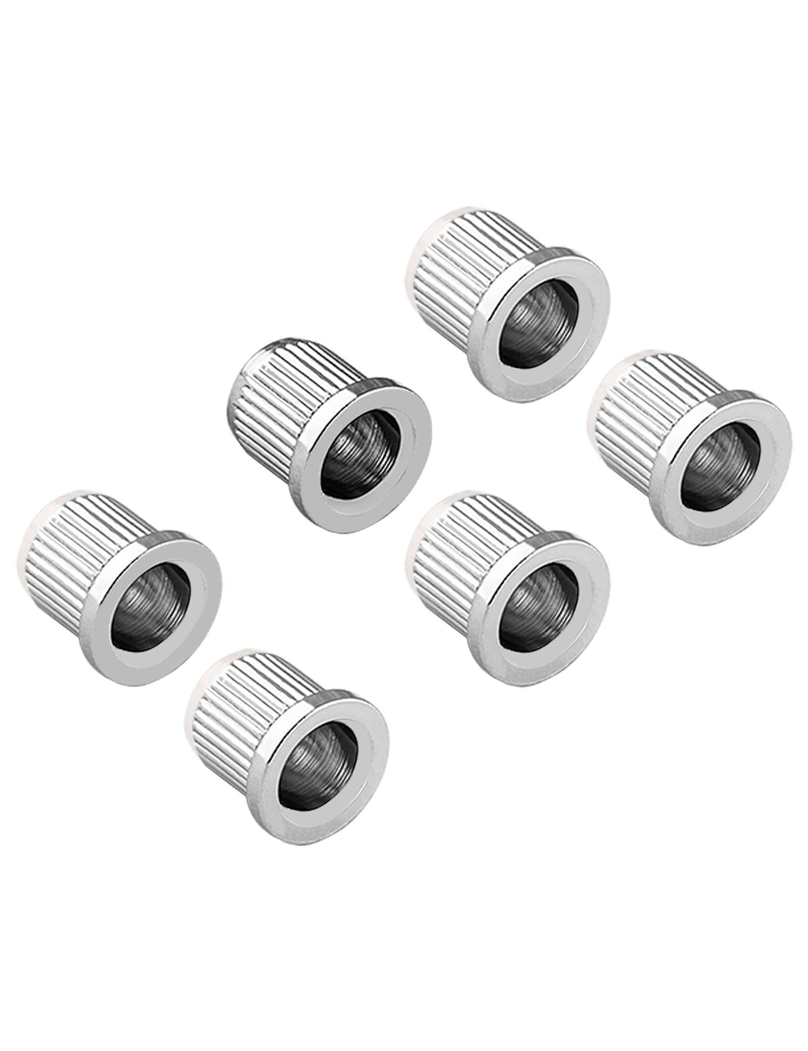 Bogart Guitar String Ferrules String Through Body Rear Mount Bushings String Caps for Fender Strat Tele Style Electric Guitar Chrome Set of 6Pcs.