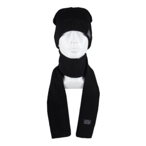 Levi's Men's Winter Warm Knit Beanie Hat and Scarf Set, Black Ribbed, One Size