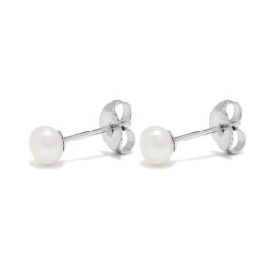 BLUE OCEAN PEARLS Freshwater Cultured 4.5-5mm White Button Shape Pearl Stud Earrings with Sterling Silver Butterfly Backs (Set of 3)