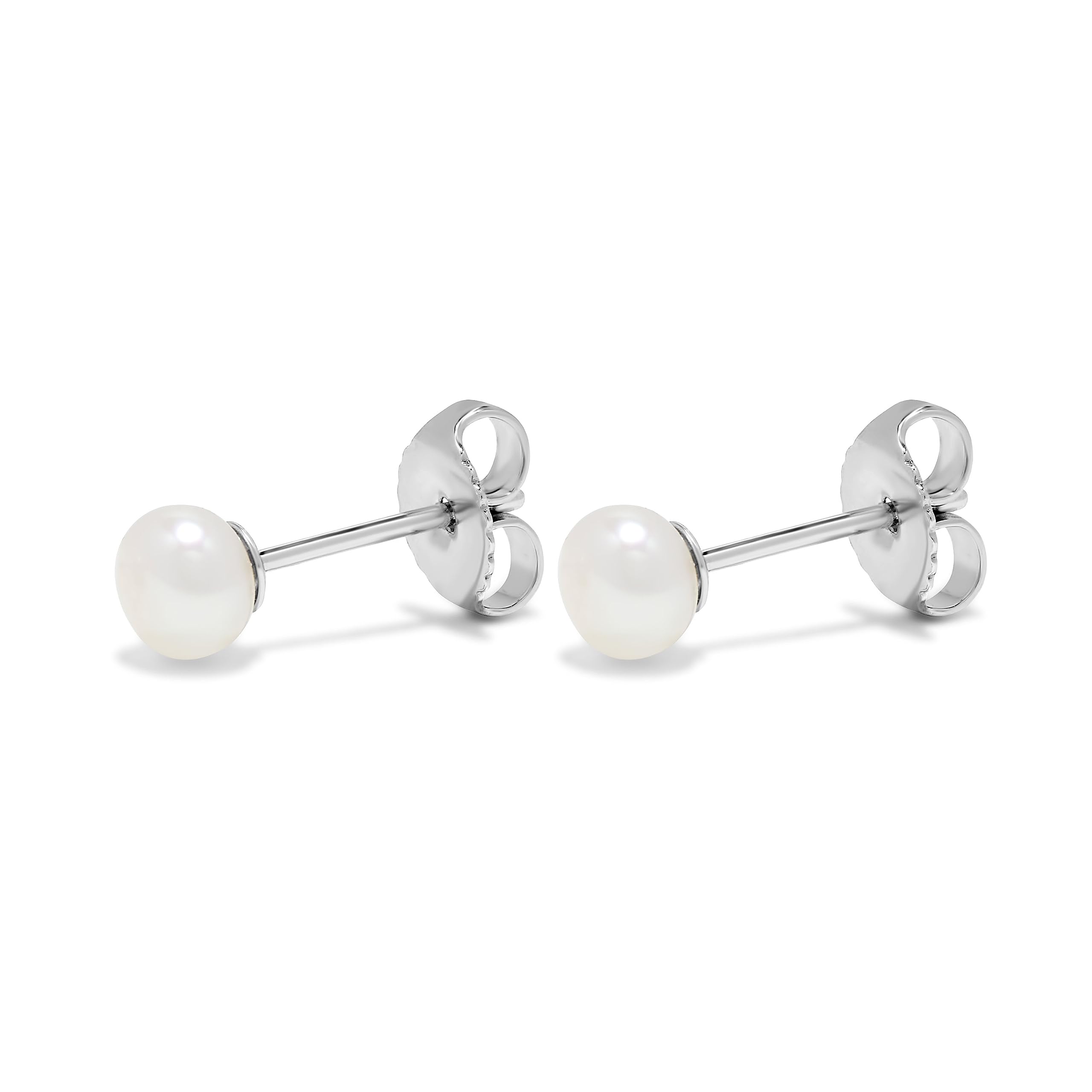 BLUE OCEAN PEARLS Freshwater Cultured 4.5-5mm White Button Shape Pearl Stud Earrings with Sterling Silver Butterfly Backs (Set of 3)