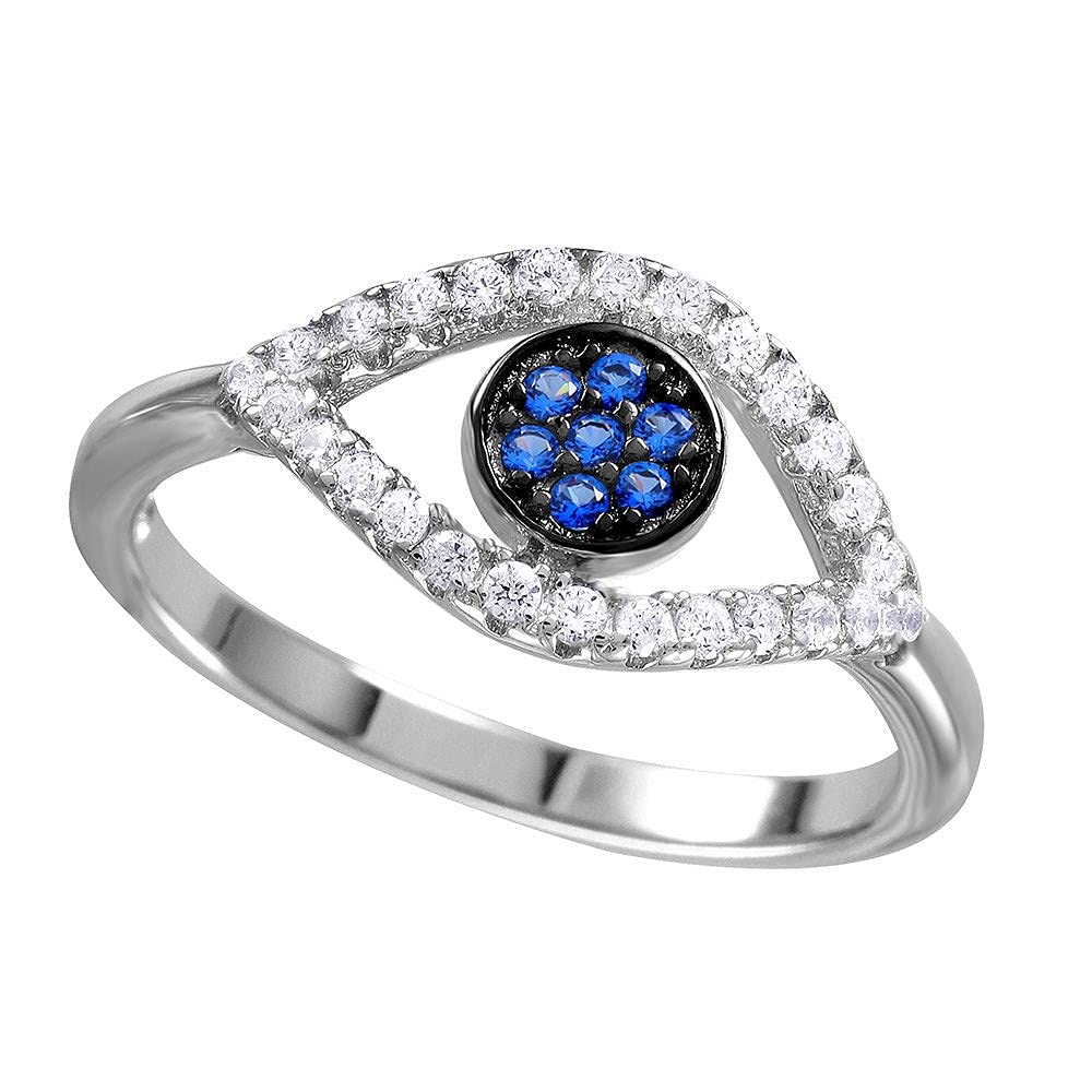 Sterling Silver 925 Evil Eye Ring, Blue & Clear CZ Stone Eye Ring (6)