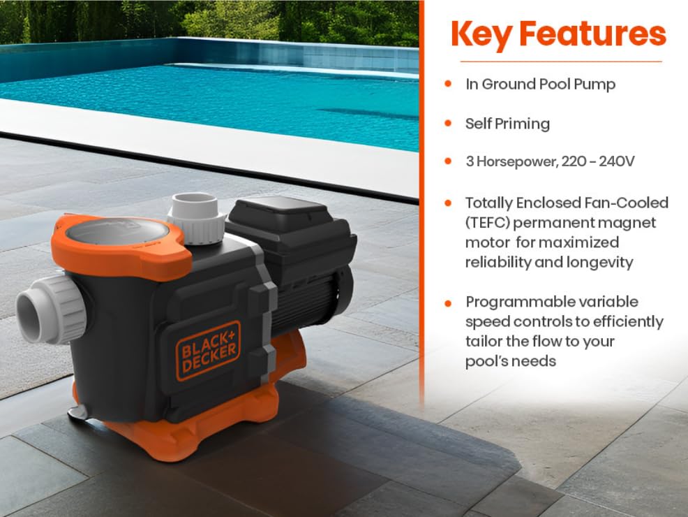 BLACK+DECKER Variable Speed Pool Pump Inground with Filter Basket and Easy Programmable Touch Pad Interface, 3 HP