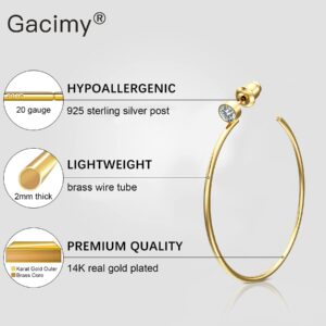 Gacimy Medium Gold Hoop Earrings for Women 14K Real Gold Plated, 925 Sterling Silver Post CZ Earrings for Women, 40mm Gold Medium Hoops Hypoallergenic Earrings