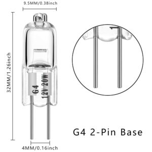 YBEK G4 Halogen Bulbs 20W 12V T3 JC Type 2 Pin Base Replacement for Landscape Under Cabinet Puck Light Track Lighting Dimmable(10 Pcs)