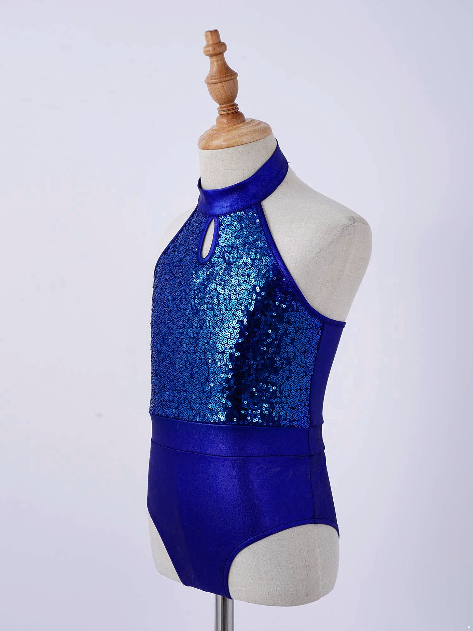 VernLan Kids Girls Sequins Sparkly Leotard Turtle Neck Ballet Dance Gym Bodysuit Jumpsuit Performance Costumes Royal Blue 8 Years