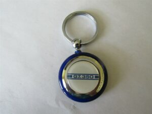 1965 1966 1967 1968 1969 1970 shelby gt-350 blue stripe on white round plastic keychain - blue