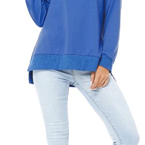 VIISHOW Women’s Sporty Sweatshirt Crew Neck Long Sleeves Pullover Ribbed Cuffs Hems Pullover Tops,Royal Blue,2X-Large