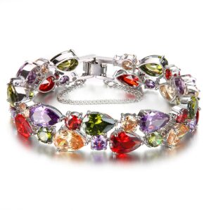 orglace classic ladies bracelet,simulated birthstone,created garnet amethyst morganite peridot,white cubic zirconia for women