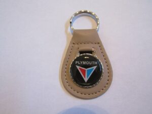 1960's belvedere savoy plaza fury vip valiant blue & red logo leather keychain - beige