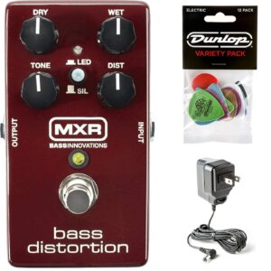 briskdrop mxr m85 bass distortion pedal bundle with dunlop ecb003 power supply and dunlop variety pick pack(m85bundle2)