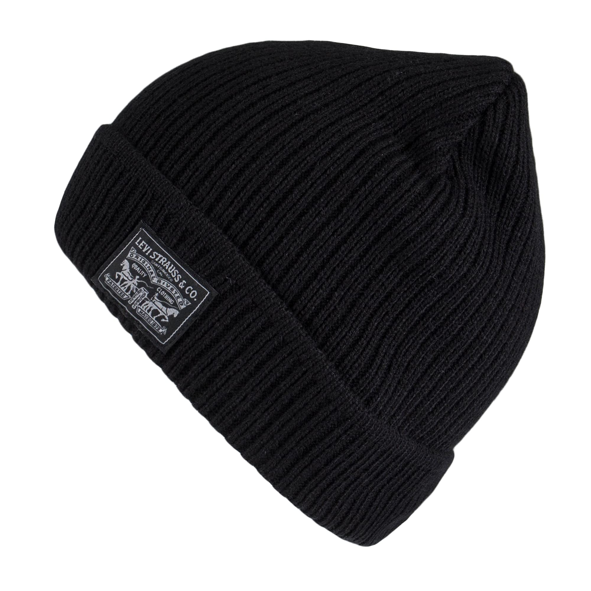 Levi's Men's Winter Warm Knit Beanie Hat and Scarf Set, Black Ribbed, One Size